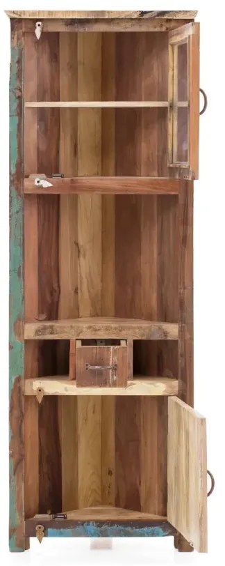 furniture-nabytek.cz - Masivní rohová vysoká skříň Samira z recyklovaného dřeva, lakovaná, hnědá – 65×30×185 cm