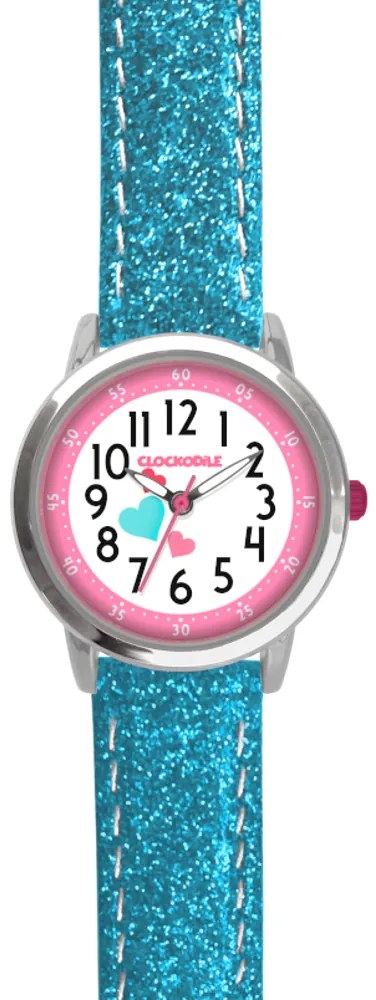 CLOCKODILE Tyrkysové třpytivé dívčí dětské hodinky HEARTS CWG5066