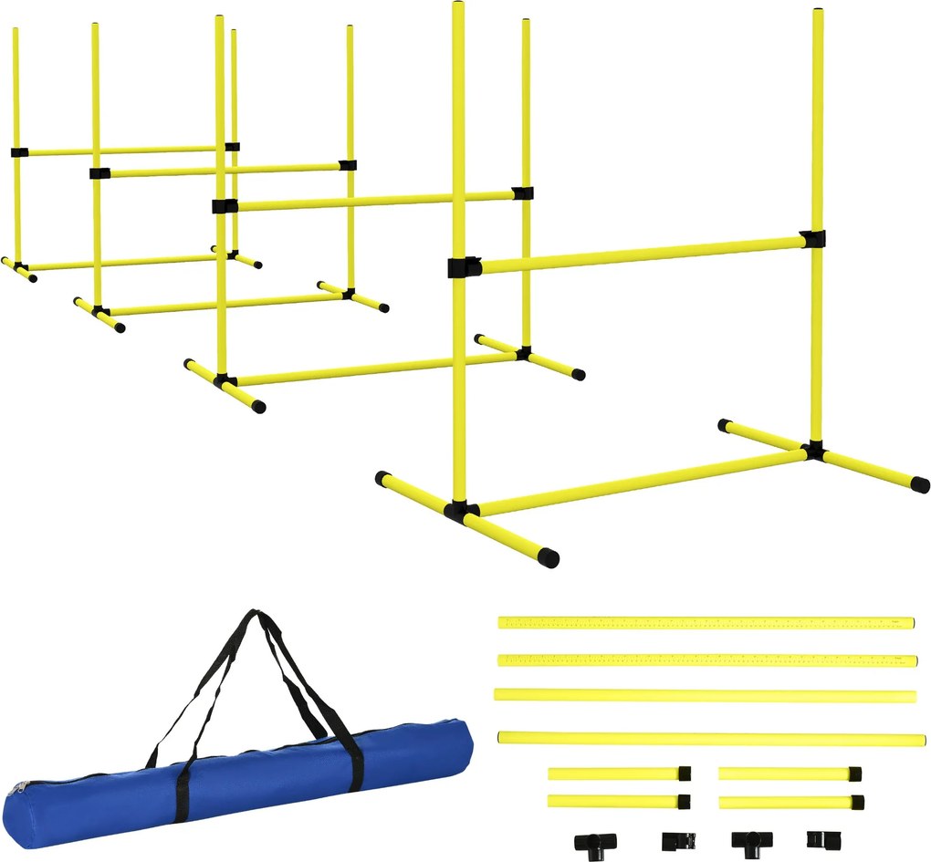 Agility set pro psy PawHut - 4 kusy vybavení pro agility se 4 nastavitelnými překážkami a taškou pro snadné přenášení a koordinaci tréninku | Aosom