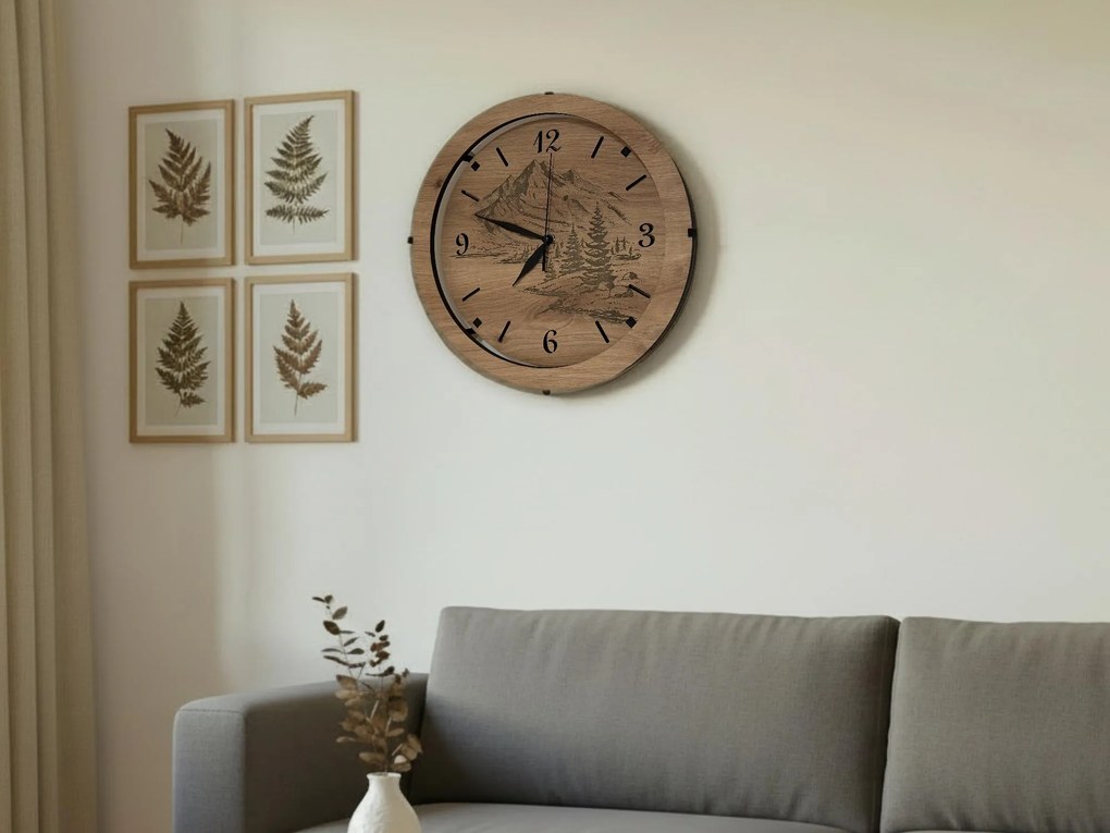 Li-Go "Hory" Dřevěné hodiny, provedení dub světlý velikost svítidla/hodin: 50 cm