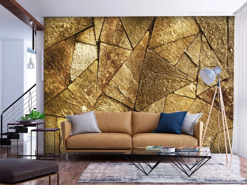 Tapeta zlaté kameny + lepidlo ZDARMA Velikost (šířka x výška): 350x256 cm