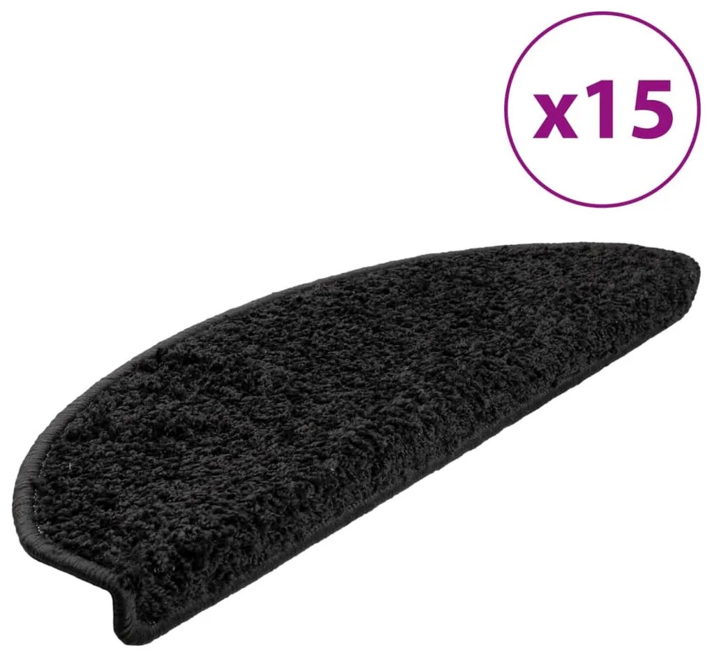 vidaXL Marketos Schodové rohože 15 ks 65 x 21 x 4 cm černé, půlkulaté, velké