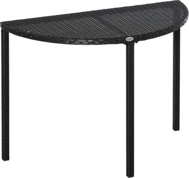Outsunny Balkonový stůl - Zahradní boční stůl, venkovní nábytek, půlkruhový, polyrattan, kov, černá, 100 x 50 x 74 cm