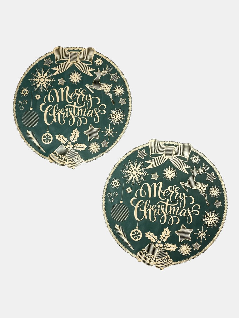 Sinsay - Kulaté vánoční prostírání s nápisem Merry Christmas 2 pack - tmavě zelená