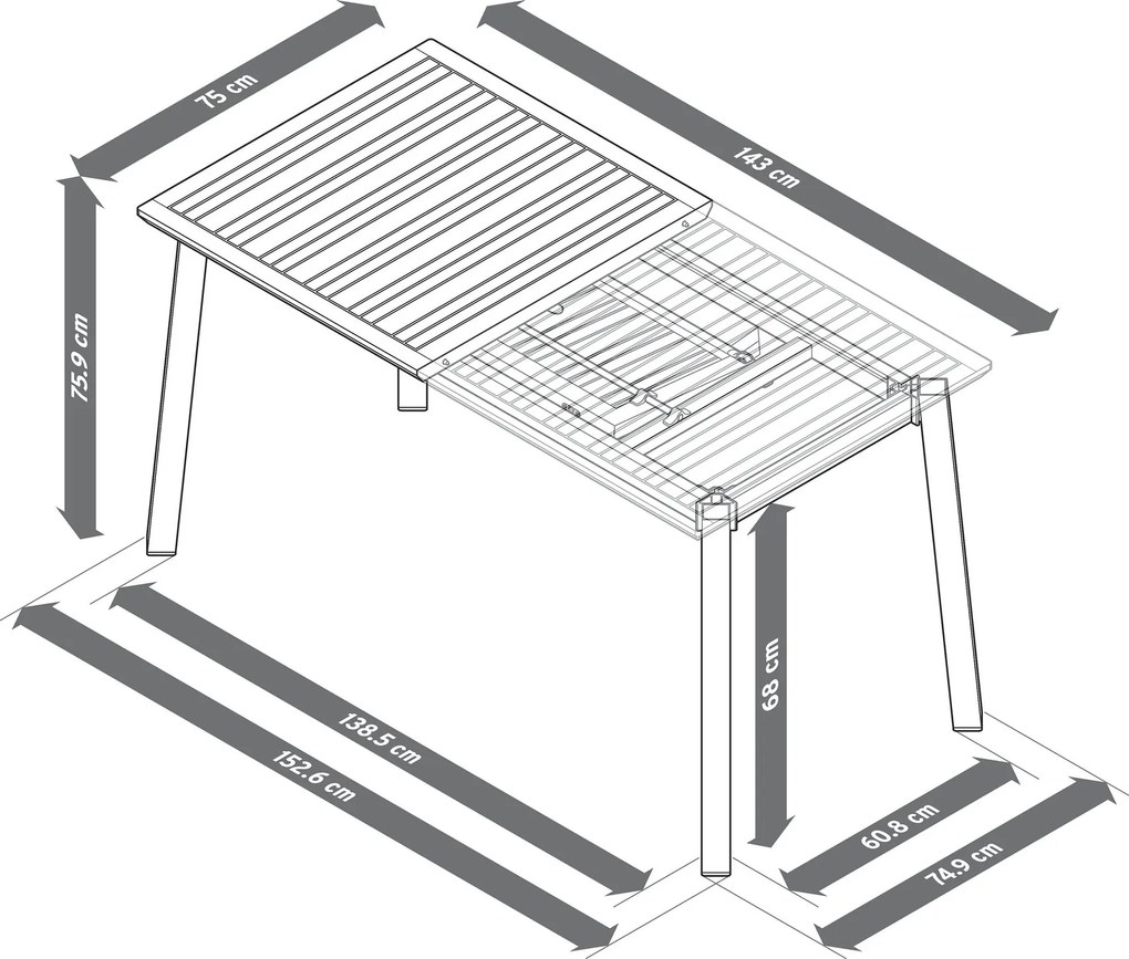 Tchibo - Prostorově úsporný rozkládací zahradní stůl »Liska«, cca 140–200 x 75 cm
