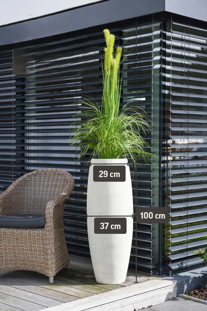 Vysoký květináč MAGNUM, sklolaminát-vzhled kamene, výška 100 cm, krémová