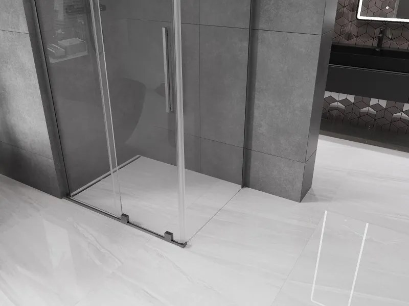 Mexen Velar L, sprchový kout s posuvnými dveřmi 90 x 85 cm, 8mm čiré sklo, grafit broušený, 871-090-085-03-66