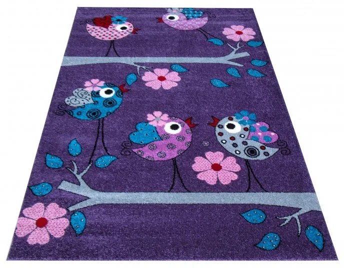 Dětský koberec Bella ptáčci / fialová - 100 x 200 cm