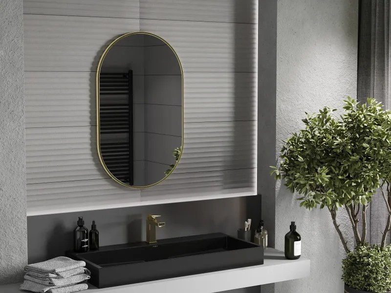 Mexen Loft, oválné koupelnové zrcadlo 90 x 55 cm, barva rámu zlatá lesklá, 9851-090-055-000-50