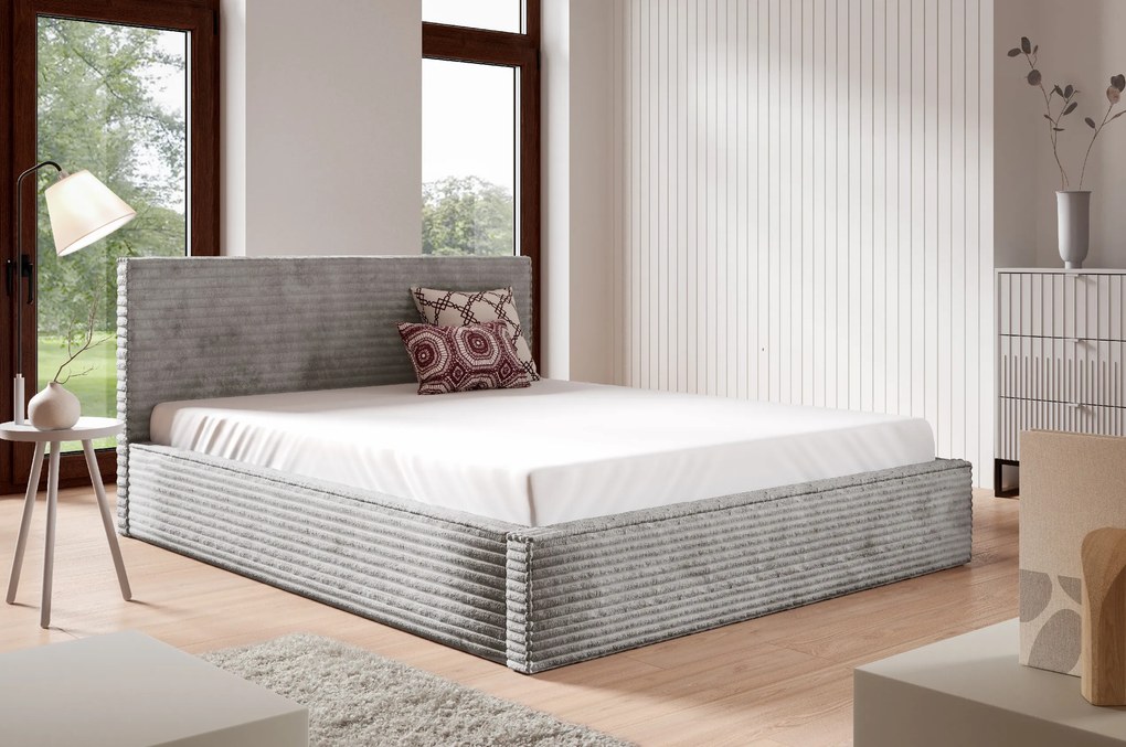 Eka Čalouněná postel STRIPS 180x200 cm Úložný prostor: S dřevěným rámem úložného prostoru, Barva látky Tilia: Bílá (Tilia 86)