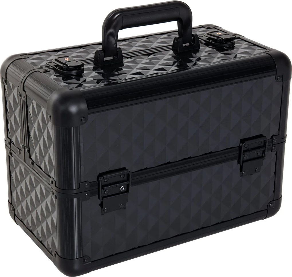 HOMCOM Kosmetický Organizér na Make-up Profesionální Krásy Box Přenosný 4 Úrovně 35,5x20x25,5cm Hliník | Aosom