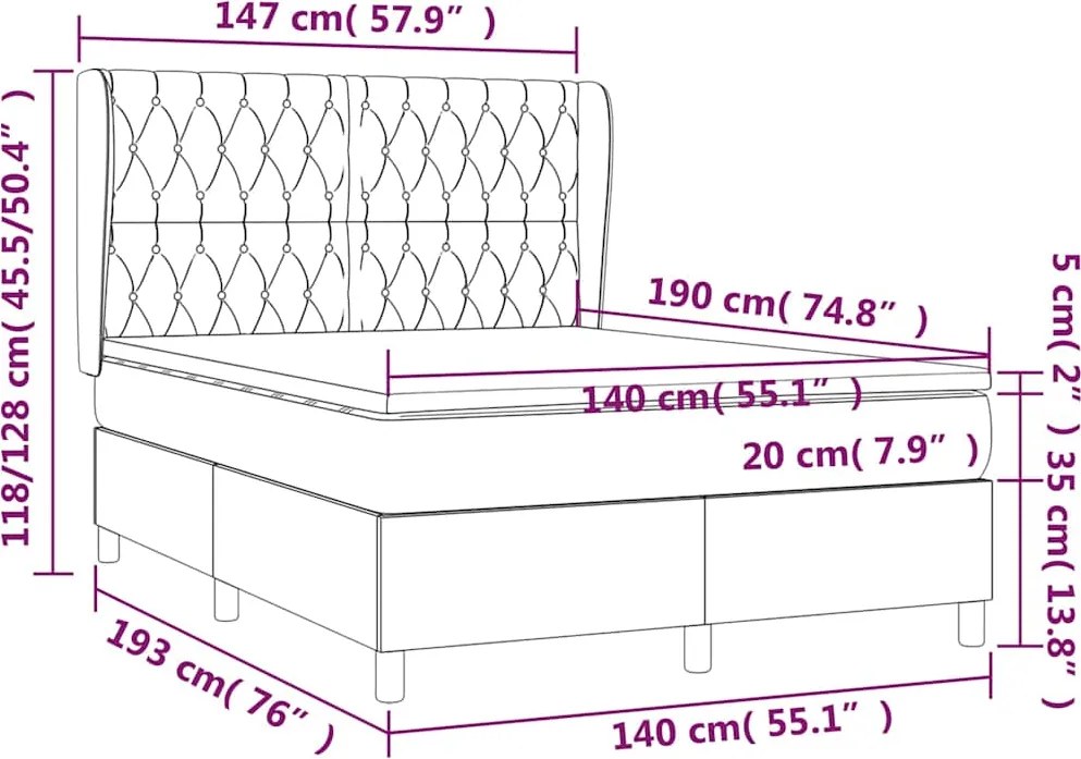 Box spring postel s matrací černá 140 x 190 cm textil 3128759