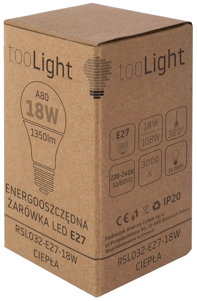 Toolight Toolight, LED žárovka E27, 18W, 1350lm, 3000K teplá, RSL032, OSW-20017