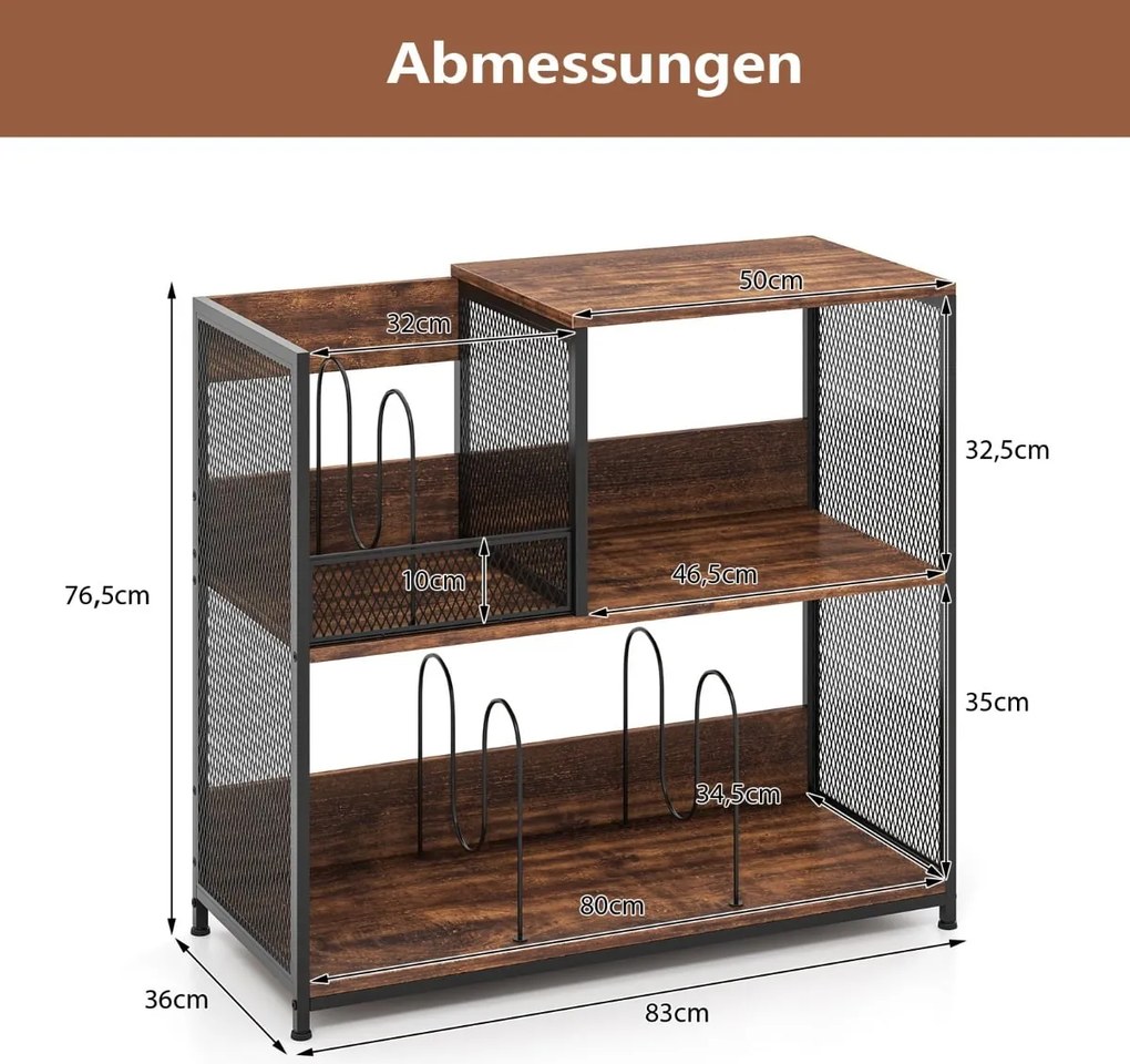 Costway Třípatrový stolek na gramofon až pro 300 desek, hnědý