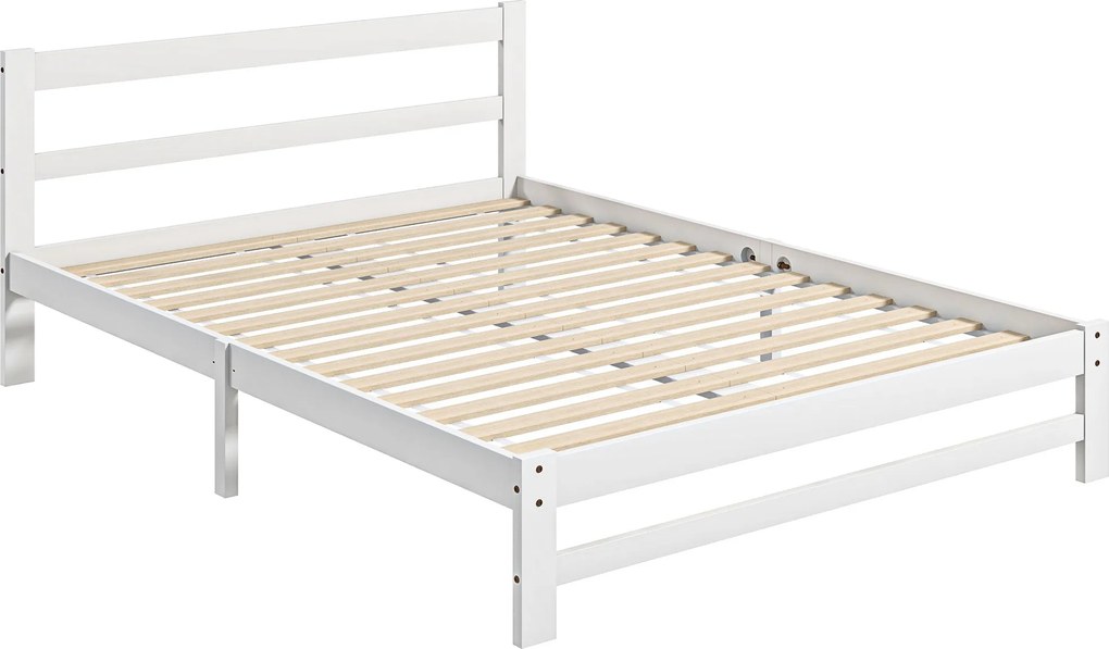 HOMCOM Dřevěný Rám Postele 195x141 cm Dvoulůžkový Rám pro Matraci 135x190 cm (není součástí) 300 kg Nosnost Bílý | Aosom