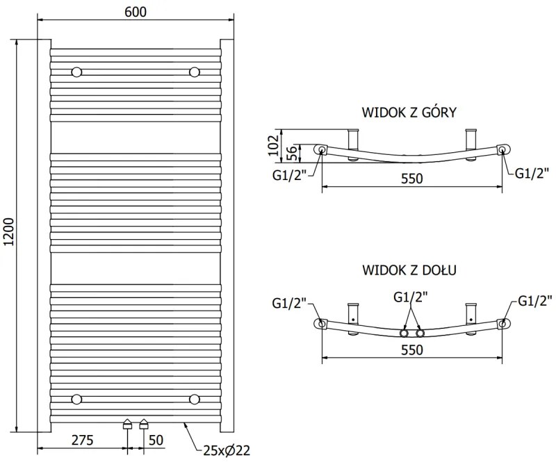 Mexen Ares, topné těleso 1200x600 mm, 490 W, chromová, W102-1200-600-00-01