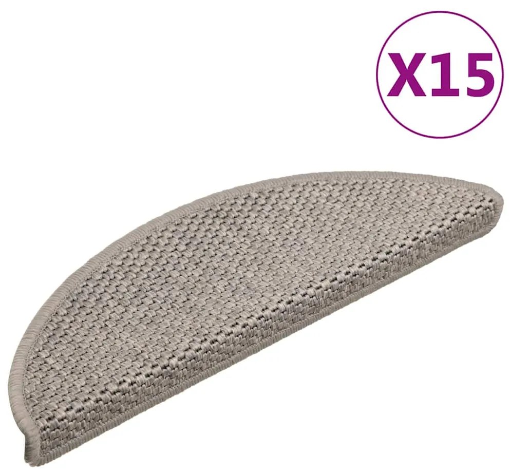 Samolepicí nášlapy na schody sisal 15 ks 56x17x3 cm stříbrné 326859