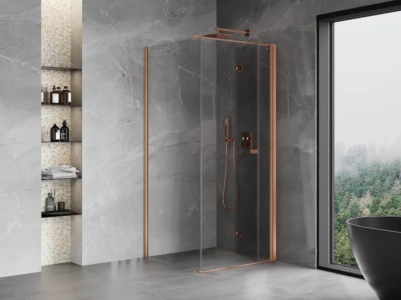 Mexen Mist-F T, 1-křídlý ​​skládací sprchový kout pravý 120 x 110 cm, čiré sklo, měděný matný profil, 8A6T-120-110-65-00-P