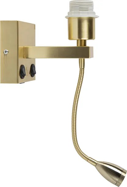 Art Deco nástěnná lampa zlatá s USB a flexibilním ramenem - Brescia Combi