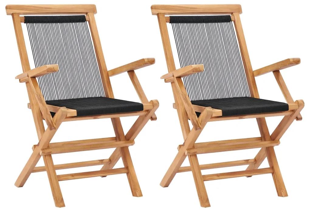 vidaXL Skládací zahradní židle 2 ks masivní teakové dřevo a provázky