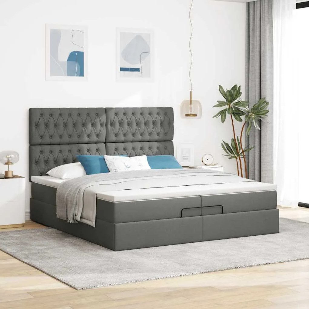 Osmanský rám postele s matrací tmavě šedý 200x200cm textil 3313266