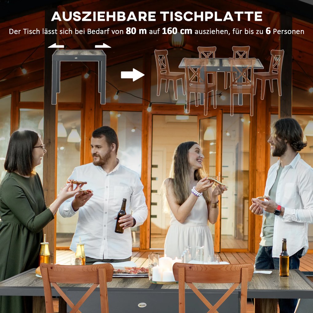 Outsunny Zahradní stůl Outsunny, jídelní stůl s rozkládací deskou, stůl na terasu se vzhledem dřeva, hliníkový stůl na balkon, béžová+šedá, 160 x 80 …