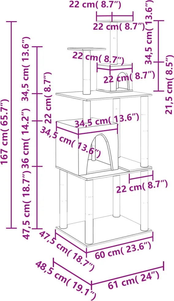 Škrabadlo pro kočky se sisalovými sloupky krémové 167 cm 172067