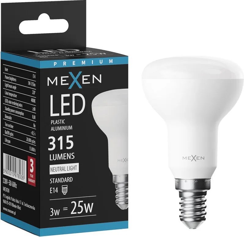 Mexen Nova, LED žárovka E14, R50, 3W, Neutrální - 4000K, 315 lm - L103-E14-0340-01
