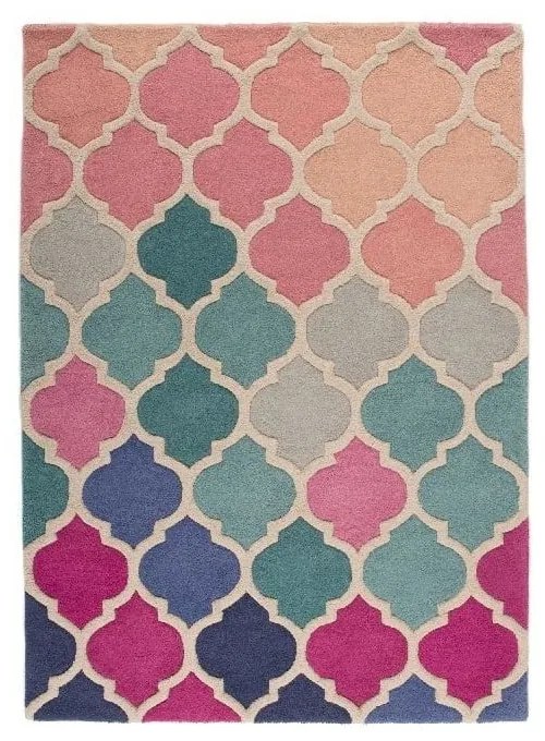 Modro-růžový vlněný koberec Flair Rugs Rosella, 160 x 220 cm