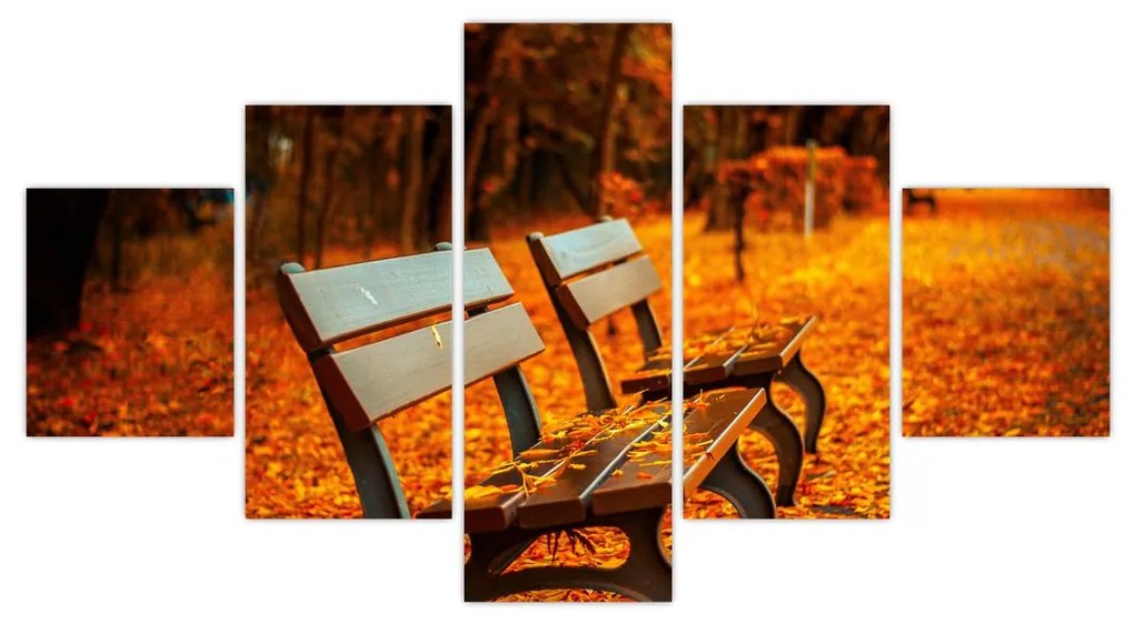 Obraz lavičky v podzimu (125x70 cm)