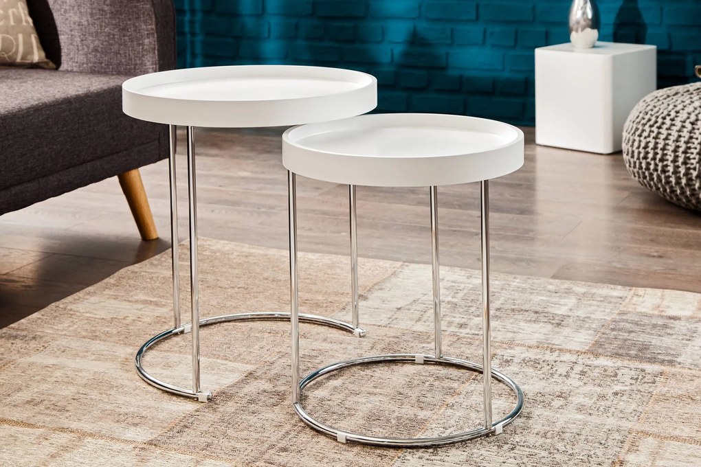 Dvojitý konferenční stolek BREAK bílo-stříbrný
