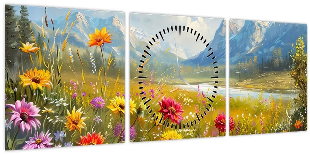 Obraz - Malovaná krajina (s hodinami) (90x30 cm)