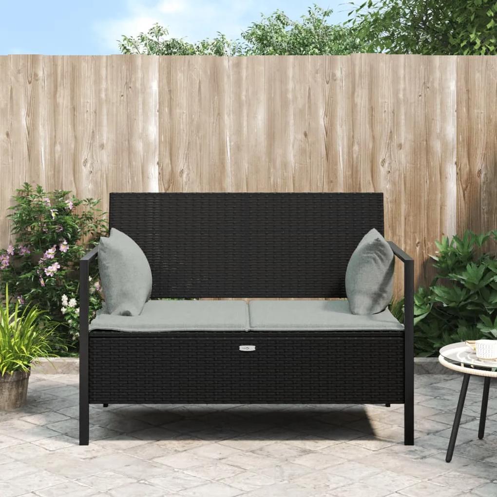 vidaXL 2místná zahradní lavice s poduškami černá polyratan