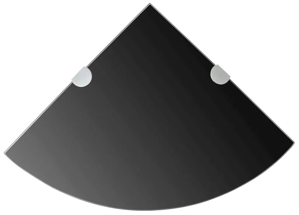 243856 vidaXL Rohová police s chromovými podpěrami sklo černá 35x35 cm