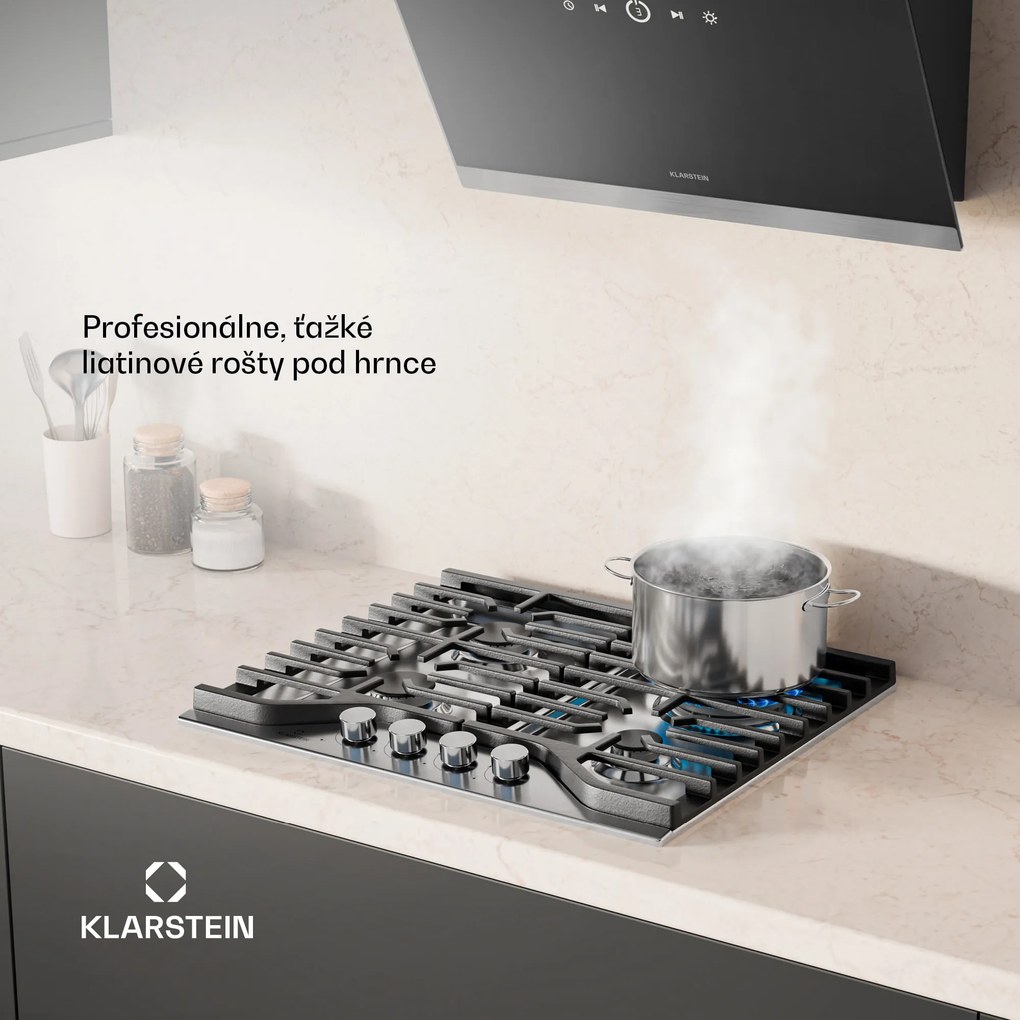 Klarstein Turbocast plynová varná deska | nerez 304 | 4 hořáky | profesionální litinové držáky | Wok hořák