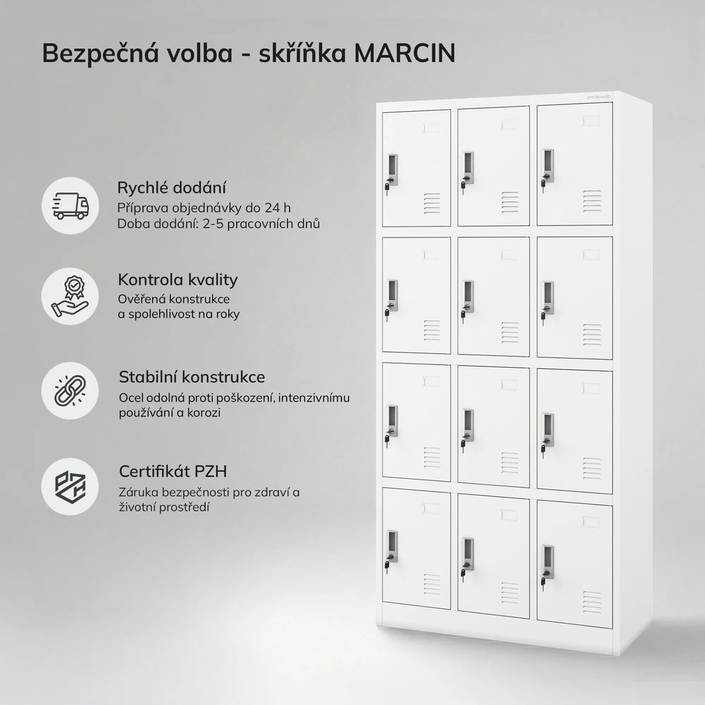Bílá šatní bezpečnostní skříň: MARCIN, 900 x 1850 x 400 mm