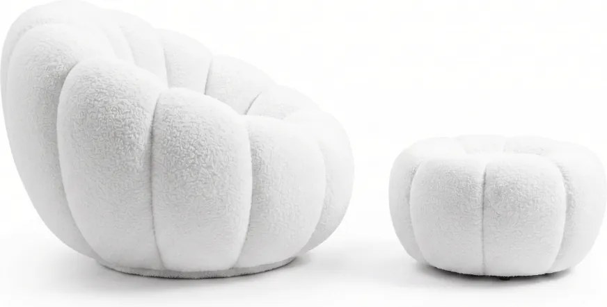 Designové křeslo BLOOM s taburetem, bílá