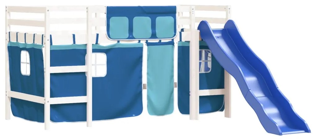 Dětská patrová postel se závěsy modrá 80 x 200 cm borovice - Default Title