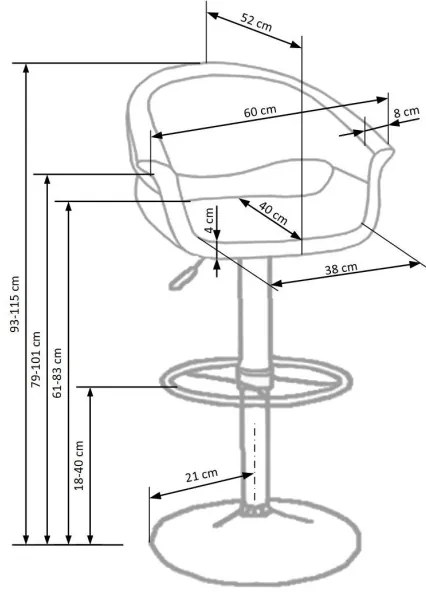 Barová židle 115x60 cm bílá/černá/chrom
