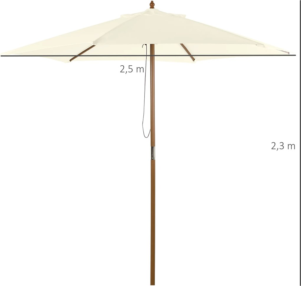 Outsunny Slunečník Ø 250 cm, slunečník s kladkovým mechanismem, balkonový plážový slunečník z bambusu, větruodolný tržní slunečník, ochrana před slun…