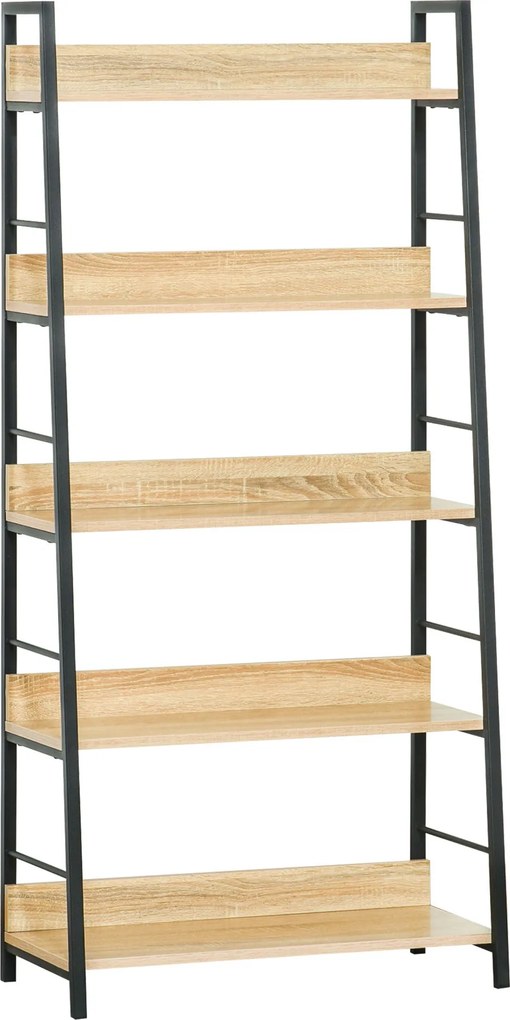 HOMCOM Knihovna 5-úrovňová s kovovým rámem, nosnost 25 kg, 70x35x149,5 cm | Aosom
