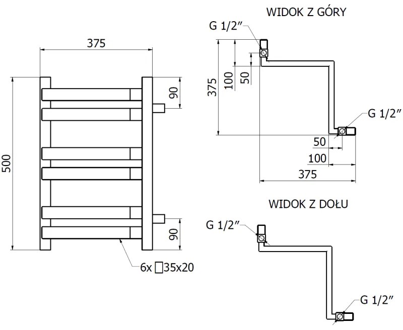 Mexen Loop, koupelnový radiátor 500 x 375 mm, 253 W, černá, W129-0500-350-00-70