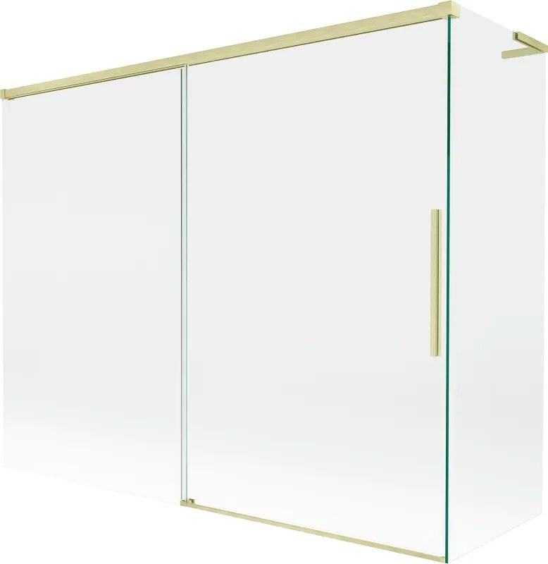 Mexen Rox, L posuvná 2-křídlová vanová zástěna 190 + 80 x 150 cm, 8mm čiré sklo, zlatý matný profil, 8C9L-190-080-55-00