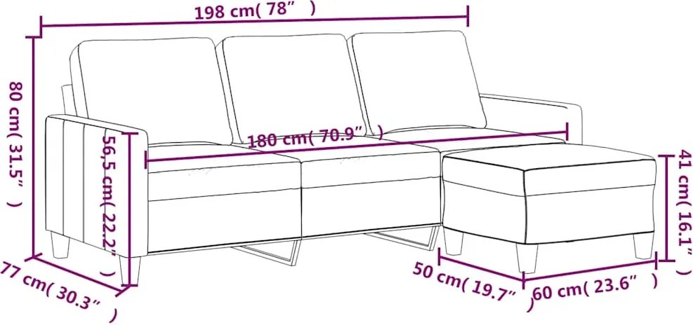3místná pohovka s podnožkou černá 180 cm umělá kůže 3201024
