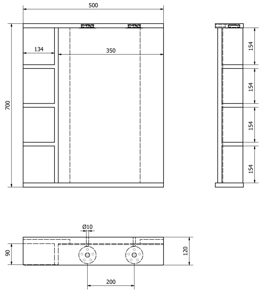 Aqualine KORIN zrcadlo s LED osvětlením a policemi 50x70x12cm KO355