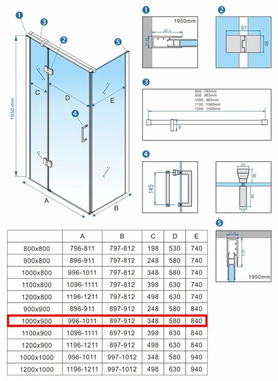 BPS-koupelny Obdélníkový sprchový kout HYD-OK03A 100x90 chrom/transparent + vanička HYD-OSV-ST04A černá