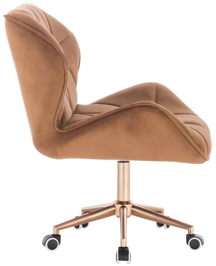 LuxuryForm DESIGN Otočná židle MILANO VELUR na zlaté podstavě s kolečky - medová