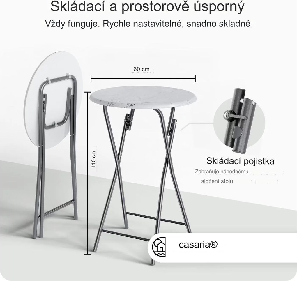 Deuba Skládací barový stůl Ø60 cm - bílý/ mramorový vzhled