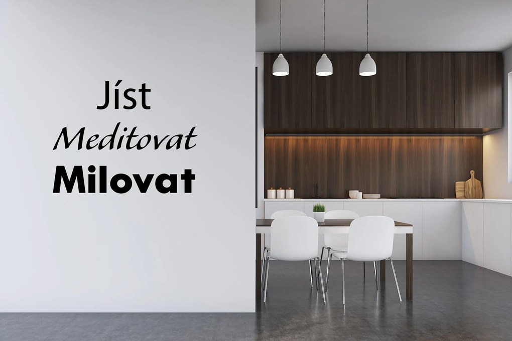 Samolepka na zeď Jíst, meditovat, milovat Barevná varianta: Černá, Velikost (šířka x výška): 40x31cm