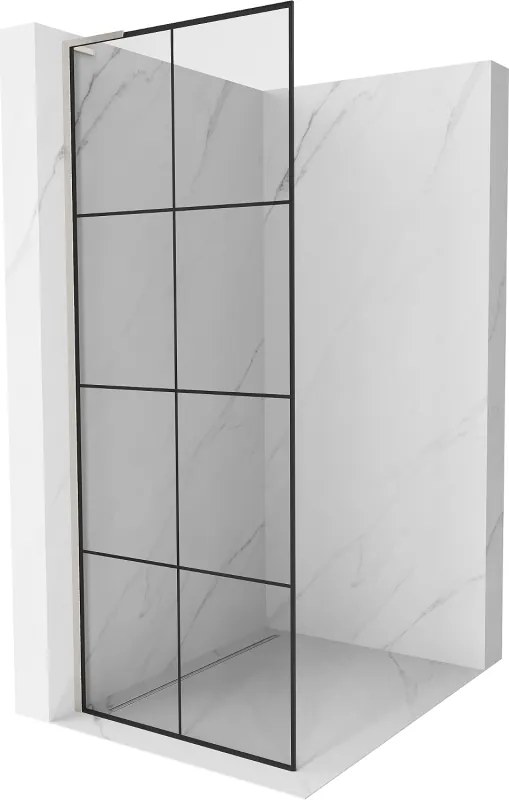 Mexen Kioto L, sprchová zástěna Walk-In 70 x 200 cm, 8mm čiré sklo černý vzor, broušená ocel profil, 800-070-103-97-77
